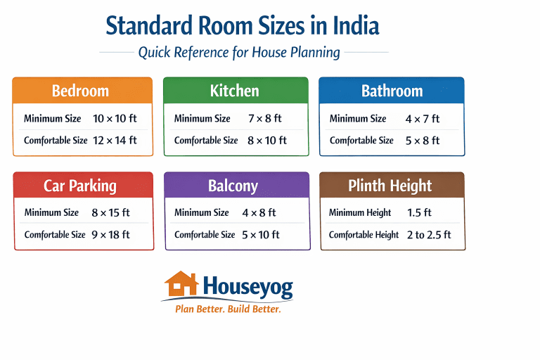 Standard House Dimensions in India: Bedroom, Kitchen, Bathroom, Parking ...